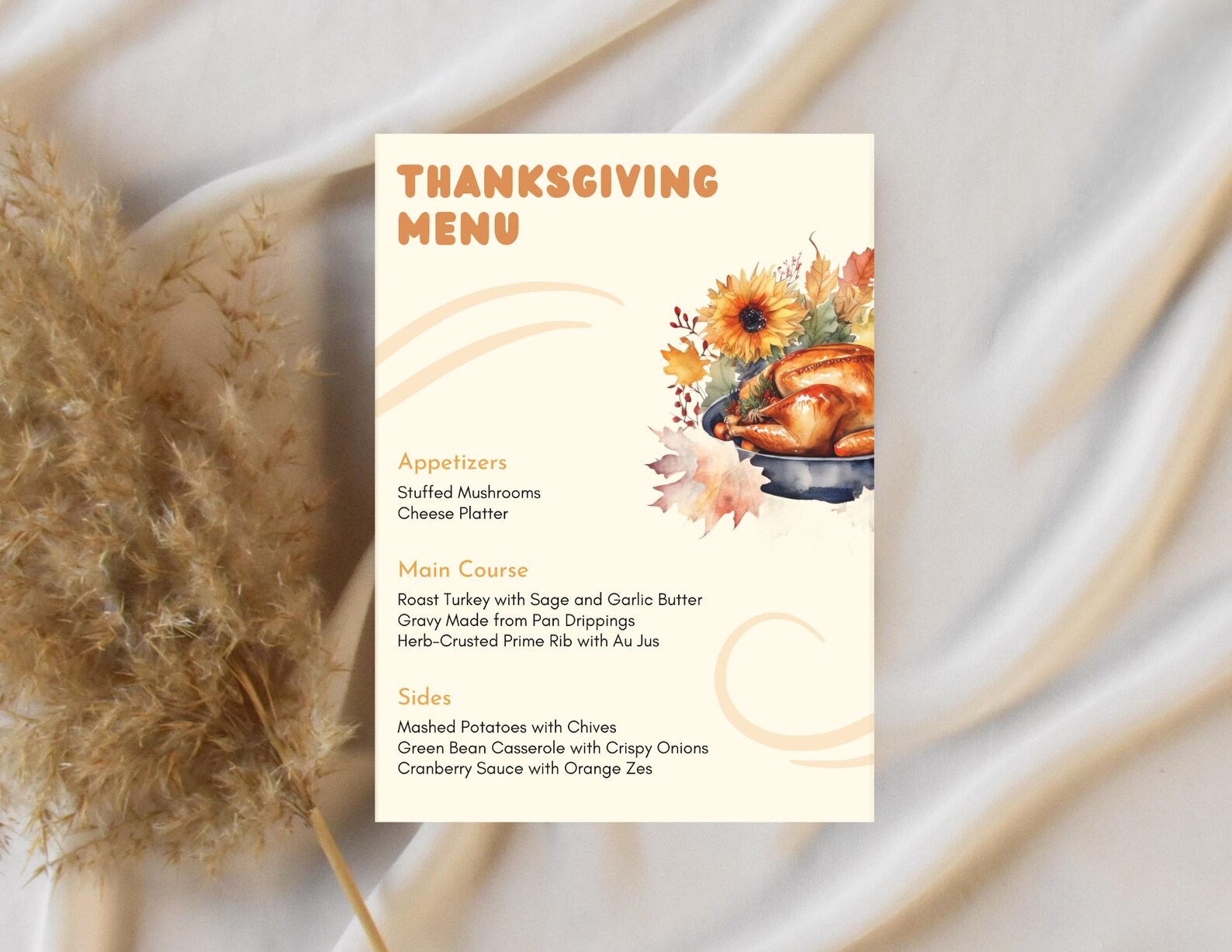 Thanksgiving Dinner, Menu Template, Fall Menu Card, Editable Canva ...