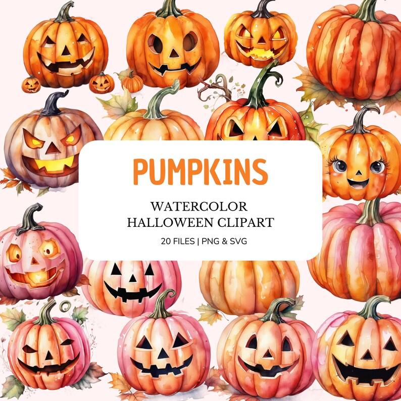 20 Pumpkin Spice Lanterns SVG PNG Bundle, Watercolor Jack O Lantern ...