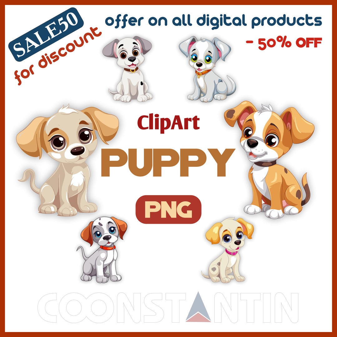Puppy Clip Art, Bundle 1, Clipat, Colorful Dog: PNG,SVG,EPS. Animal ...