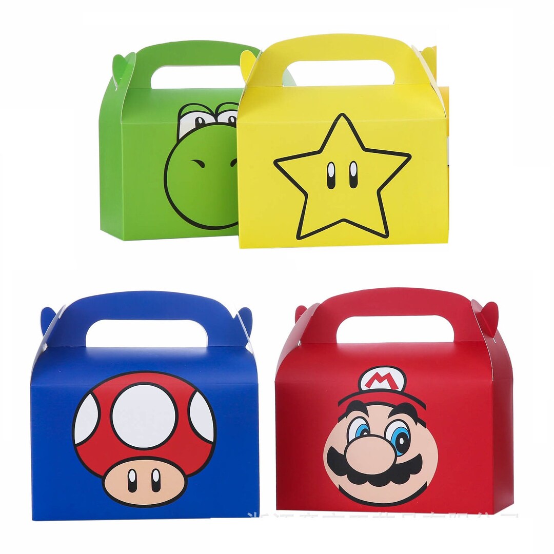 12PC Super Mario Face Lolly Loot Box Bag Candy Favour Box Party ...