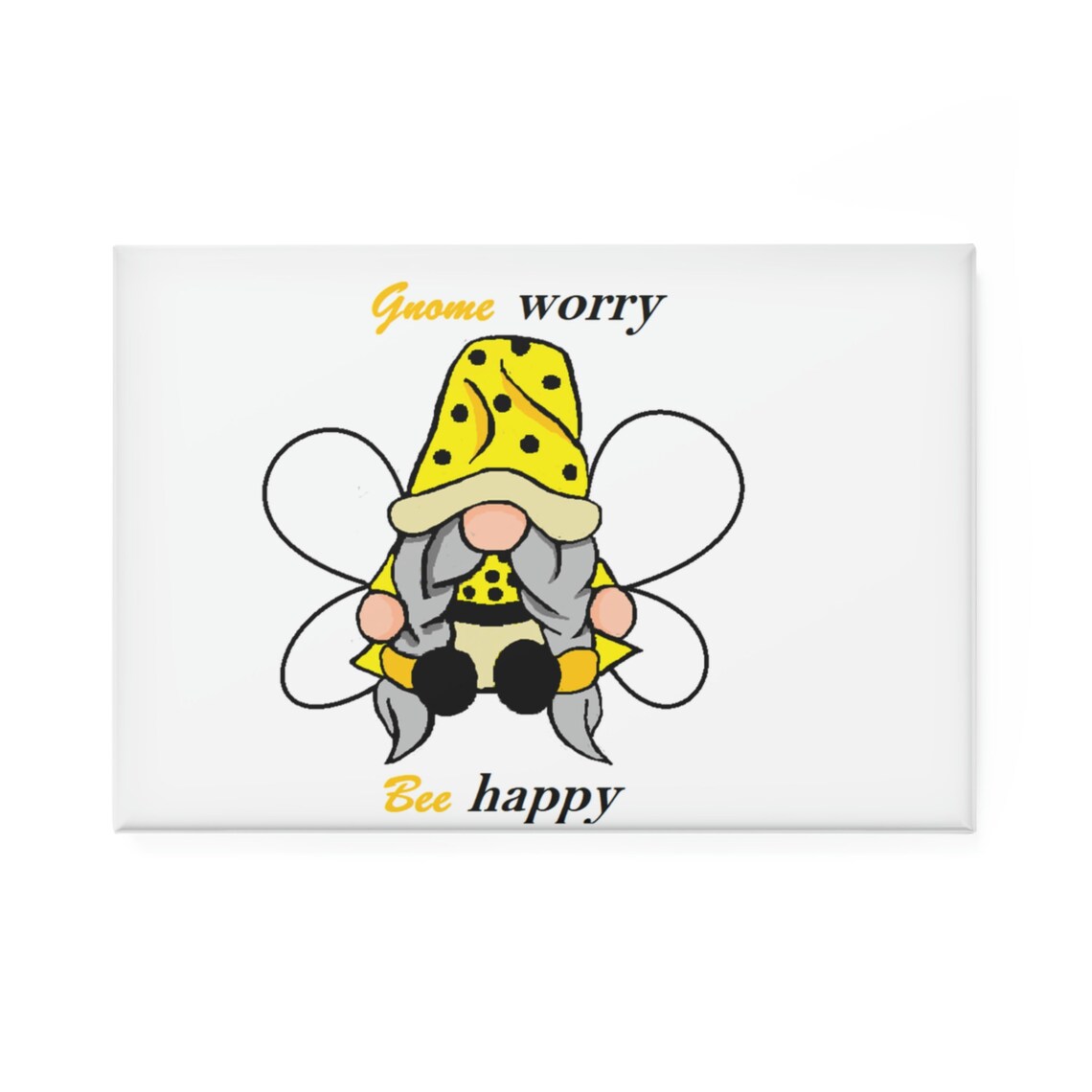 Gnome Worry Bee Happy - Button Magnet, Rectangle (1 & 10 Pcs) - Etsy