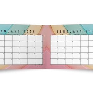 2024 Monthly Calendar Pastel Printable Landscape Monday Start Sunday ...