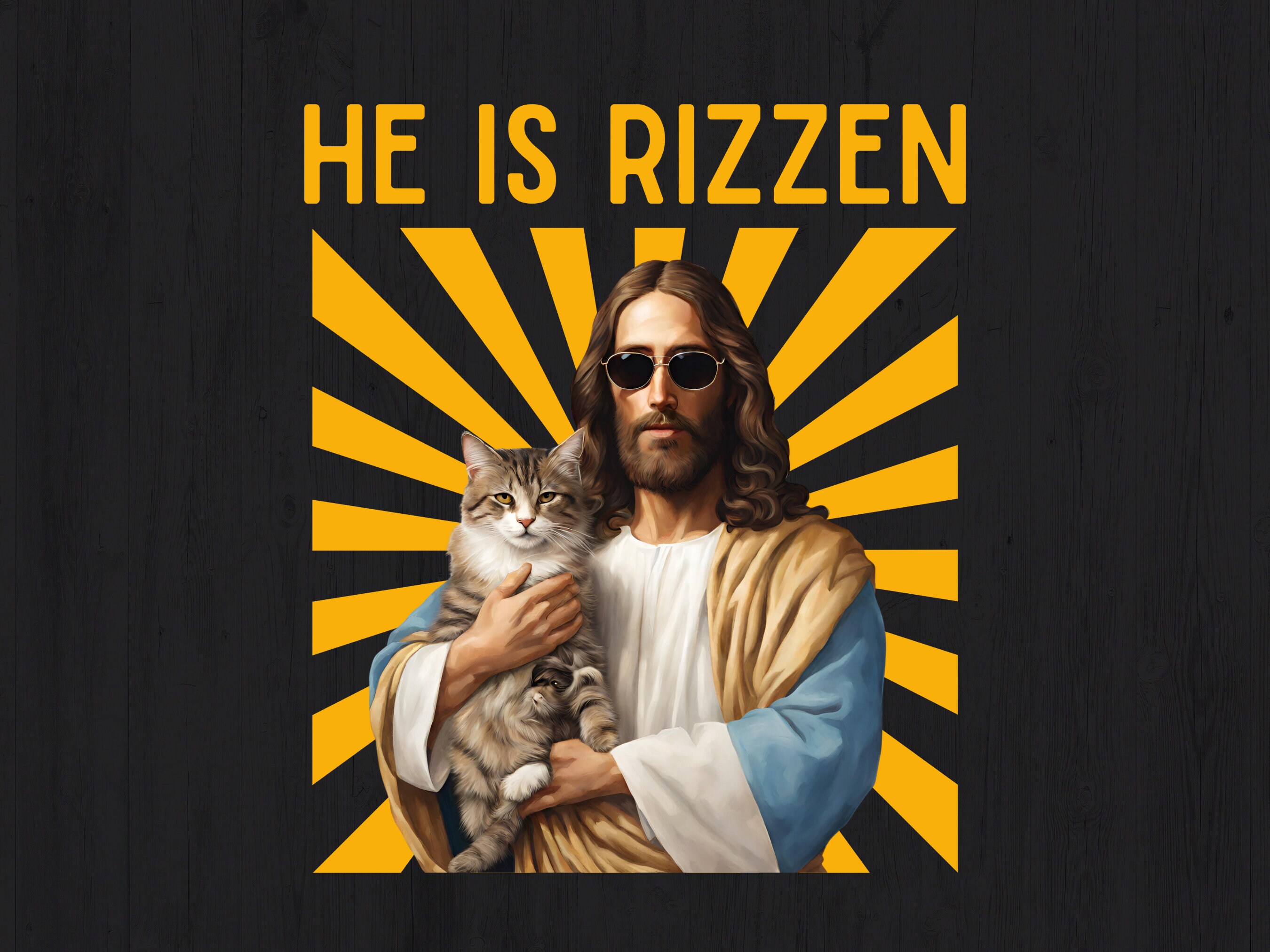 He is Rizzen Jesus Rizz Holding a Cat Charisma Rizzler PNG T-shirt ...