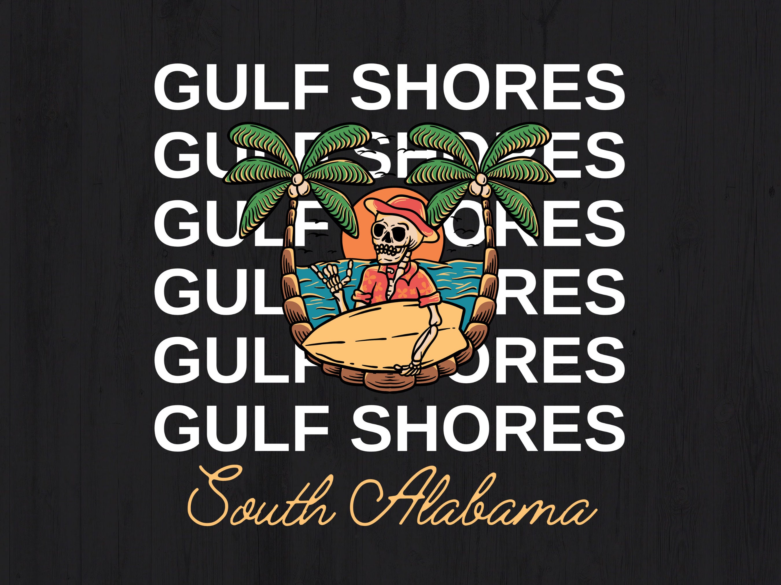 Gulf Shores Alabama Beach Southern Skull Retro Skeleton Surfing Mobile ...
