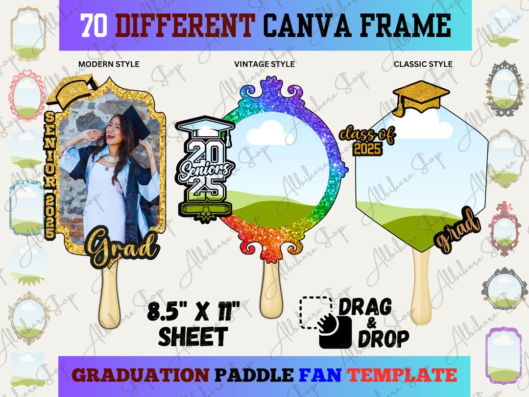 Graduation Paddle Fan Canva Template Bundle, 2025 Grad Fan,canva ...