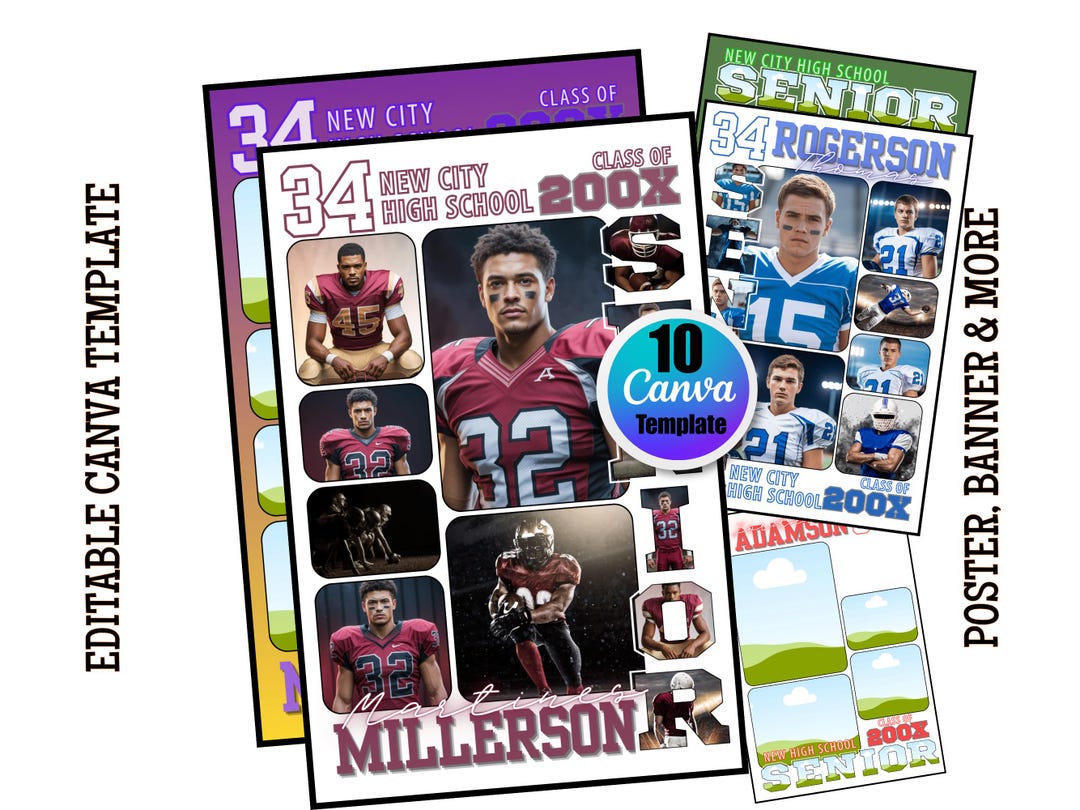 Senior Football Poster Template Canva Designs: Custom Sports Team ...