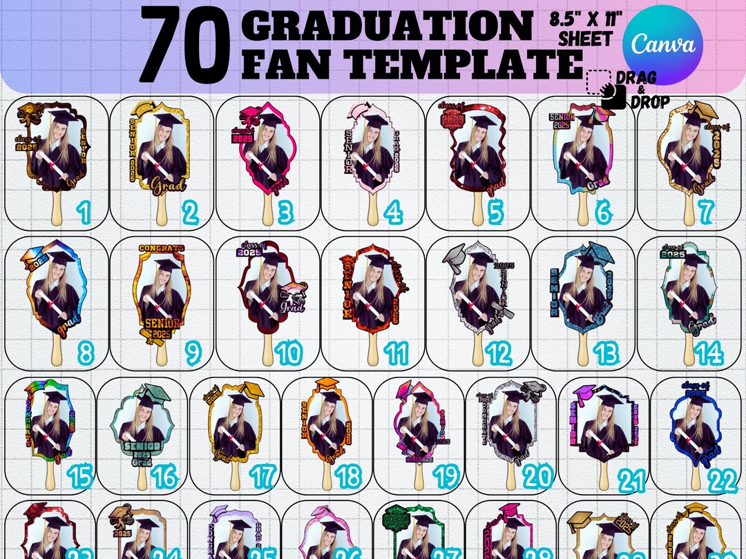 2025 Grad Fan Template Bundle Canva Editable Template, Custom Grad Fan ...