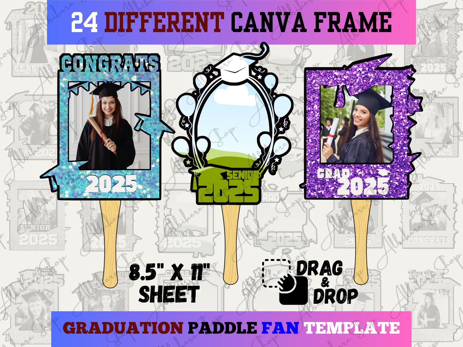 2025 Grad Paddle Fan Canva Editable Template, Fan Class of 2025, Canva ...
