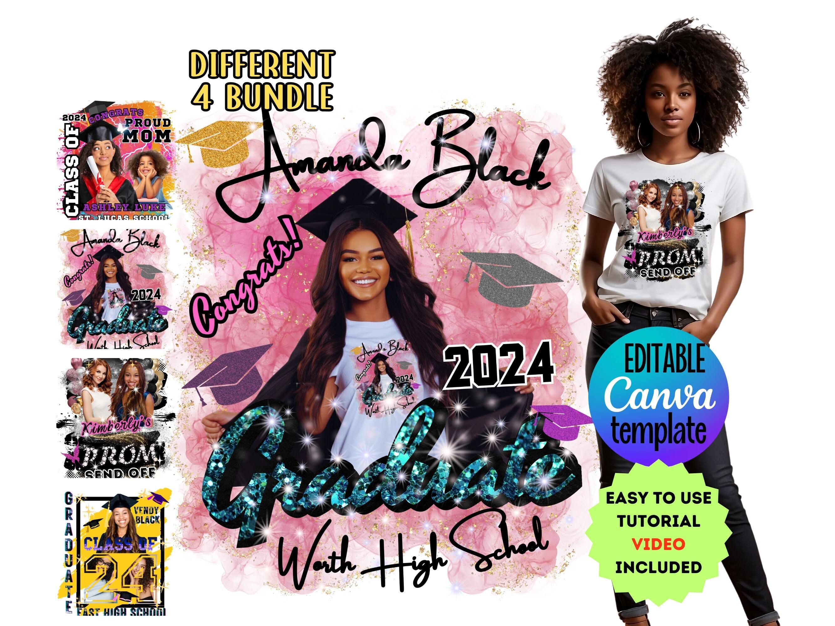Graduation T Shirt Template 4 Bundle Class of 2024 Editable in Canva ...