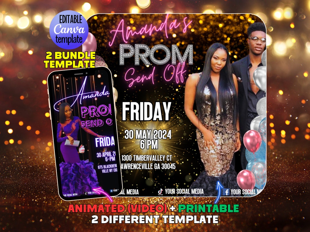Editable Prom Send off Flyer Template Canva Prom Celebration Black Prom ...