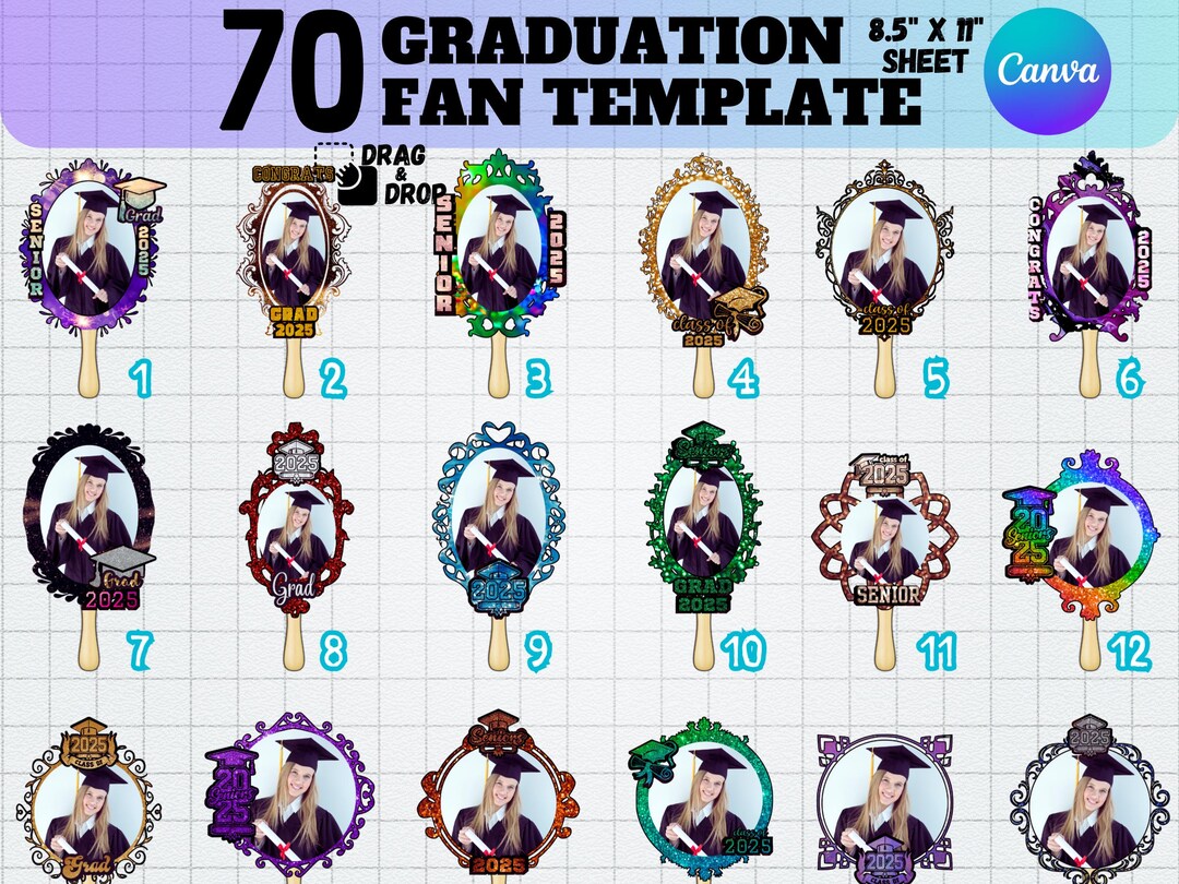 2025 Graduation Fan Template Bundle, Grad Paddle Fan Template, Custom ...