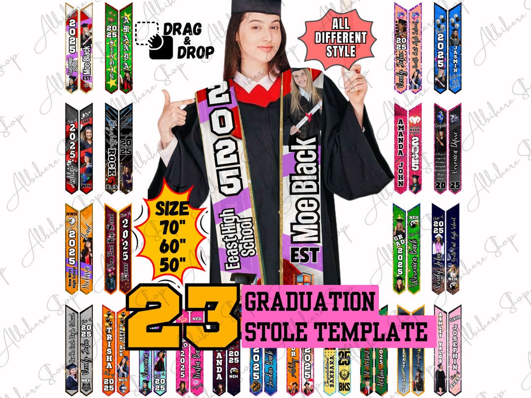 Class of 2026 Graduation Stole Templates: Customized Sash Grad26 ...