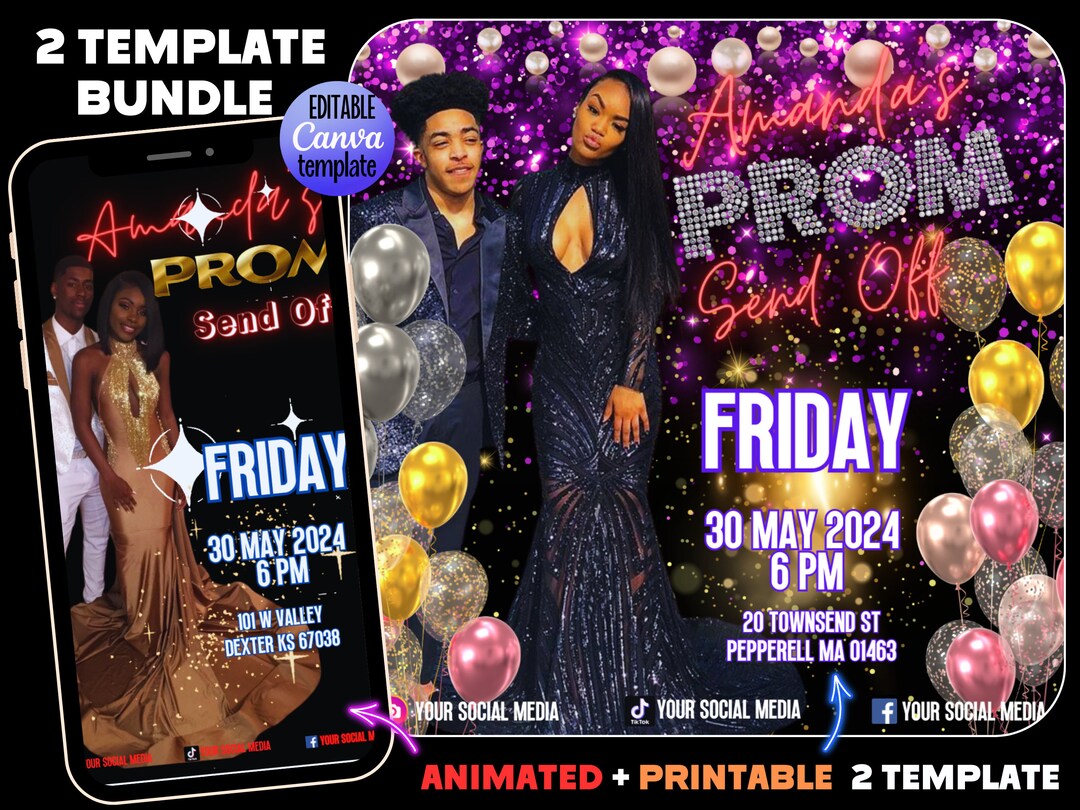 Animated Prom Send off Invitation Template Digital Prom Night Party ...