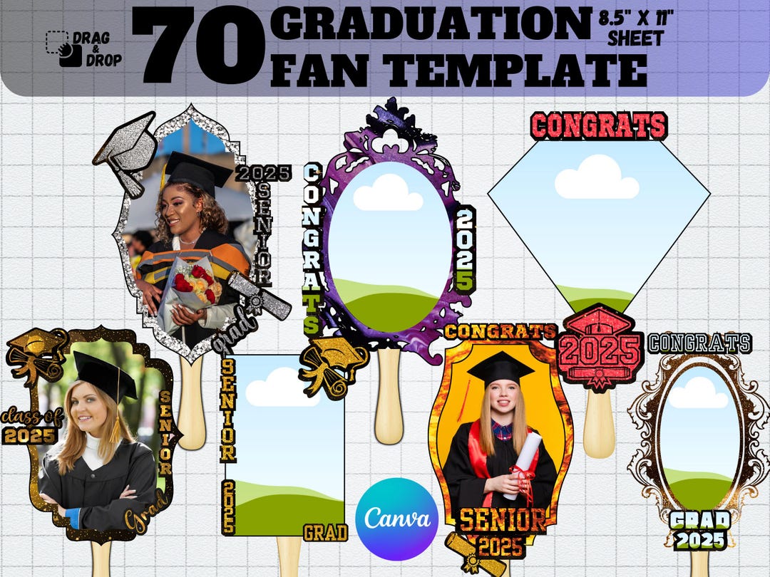 70 Graduation Fan Paddle Canva Template Bundle 2025 Grad Fan Template ...