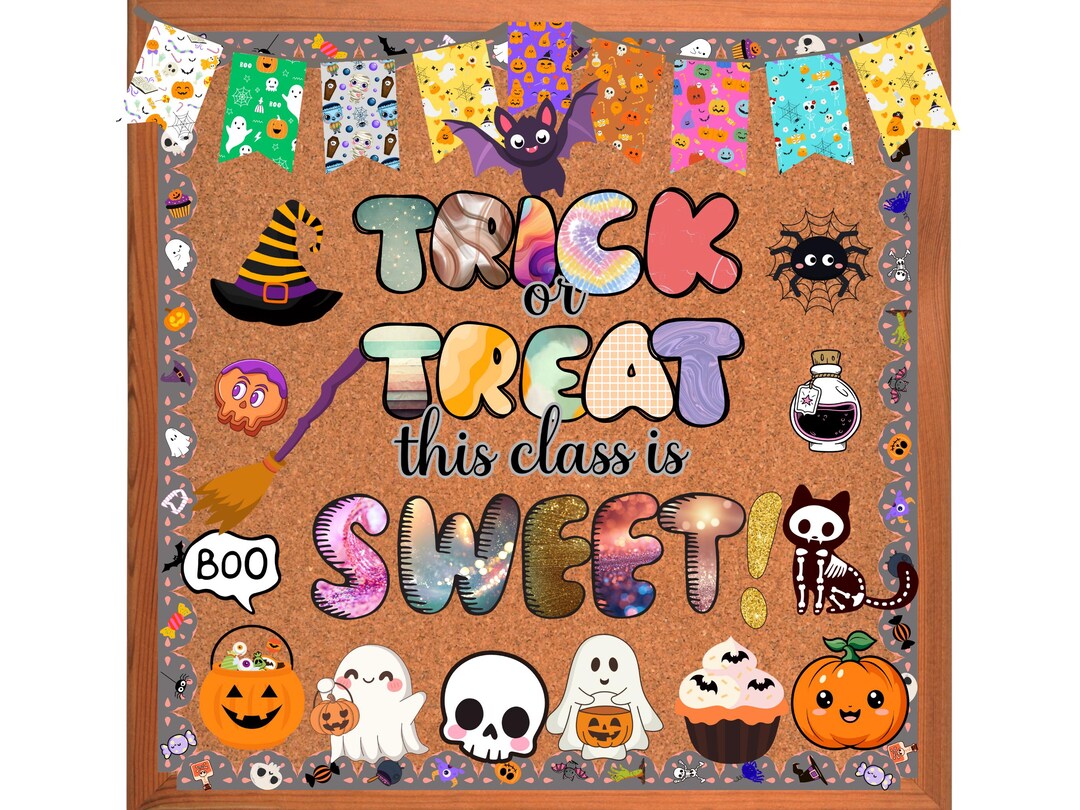 Printable Halloween Bulletin Board Decor: Trick or Treat Classroom Door ...