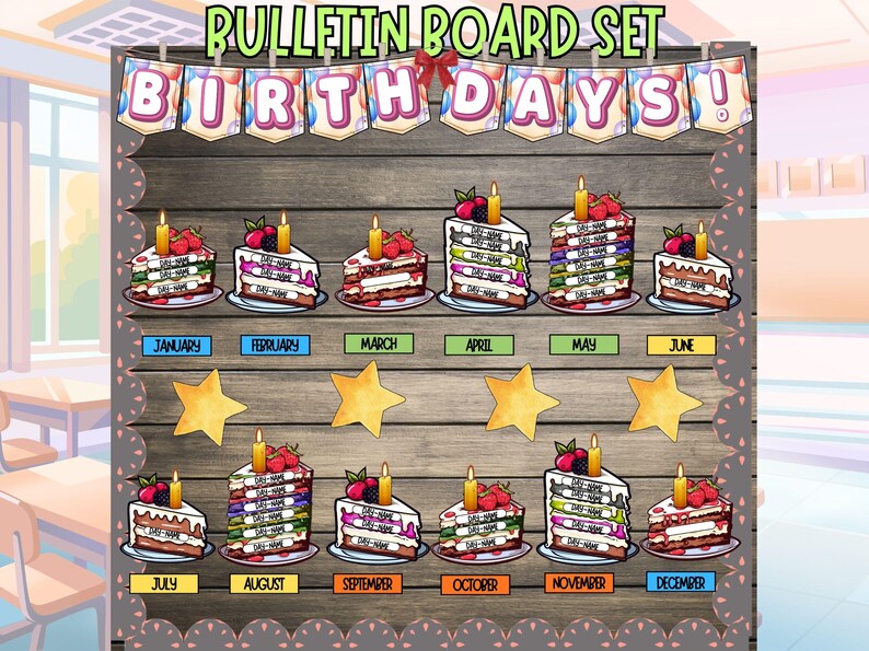 Cupcake Birthday Bulletin Board Kit Rainbow Classroom Door Decor ...