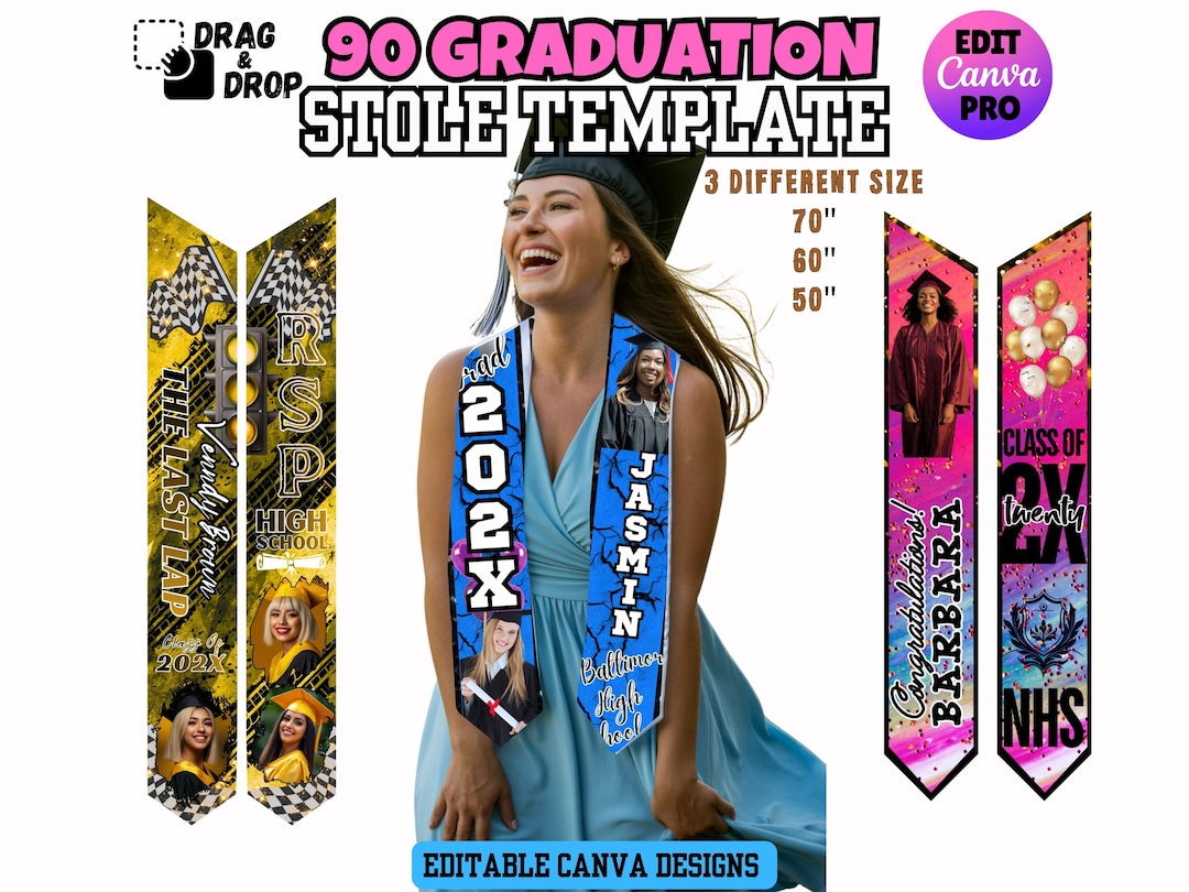 Graduation Stole Canva Editable Template Bundle: Class of 2026 Custom ...