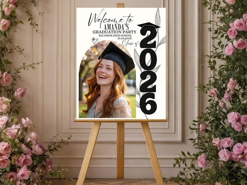 Graduation Party Sign Template Photo Grad Welcome Poster, Modern ...