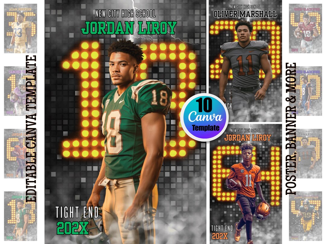 Senior Football Poster Template Canva Designs: Custom Sports Team ...