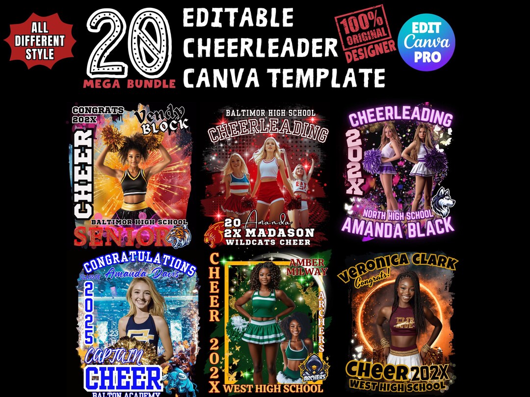 Cheerleading Canva Editable Template Png,cheer Theme T-shirt ...
