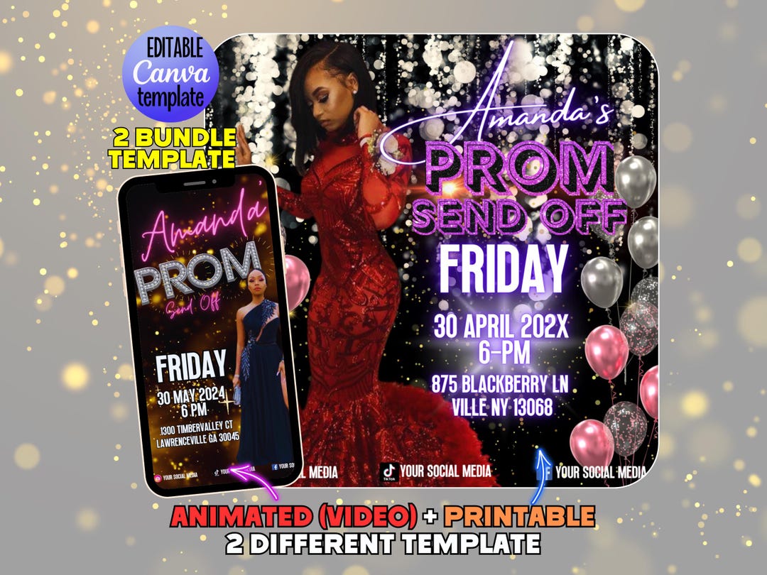 Animated Prom Send off Flyer Template Video Invitation Prom Celebration ...