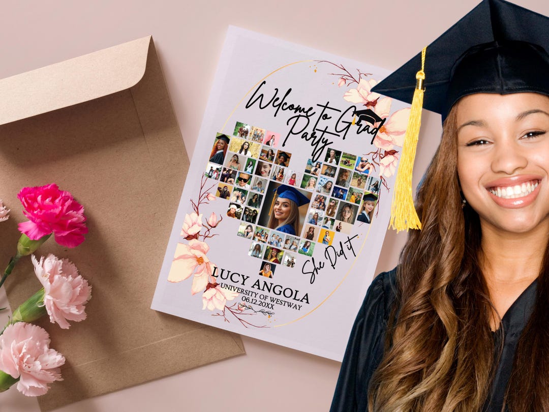 Graduation Photo Collage Grad Party Welcome Sign, Graduate Poster Easel ...