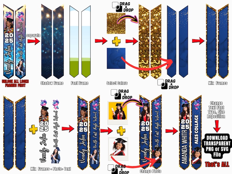 Graduation Stole Class of 2026 Grad Sash Editable Canva Templates ...