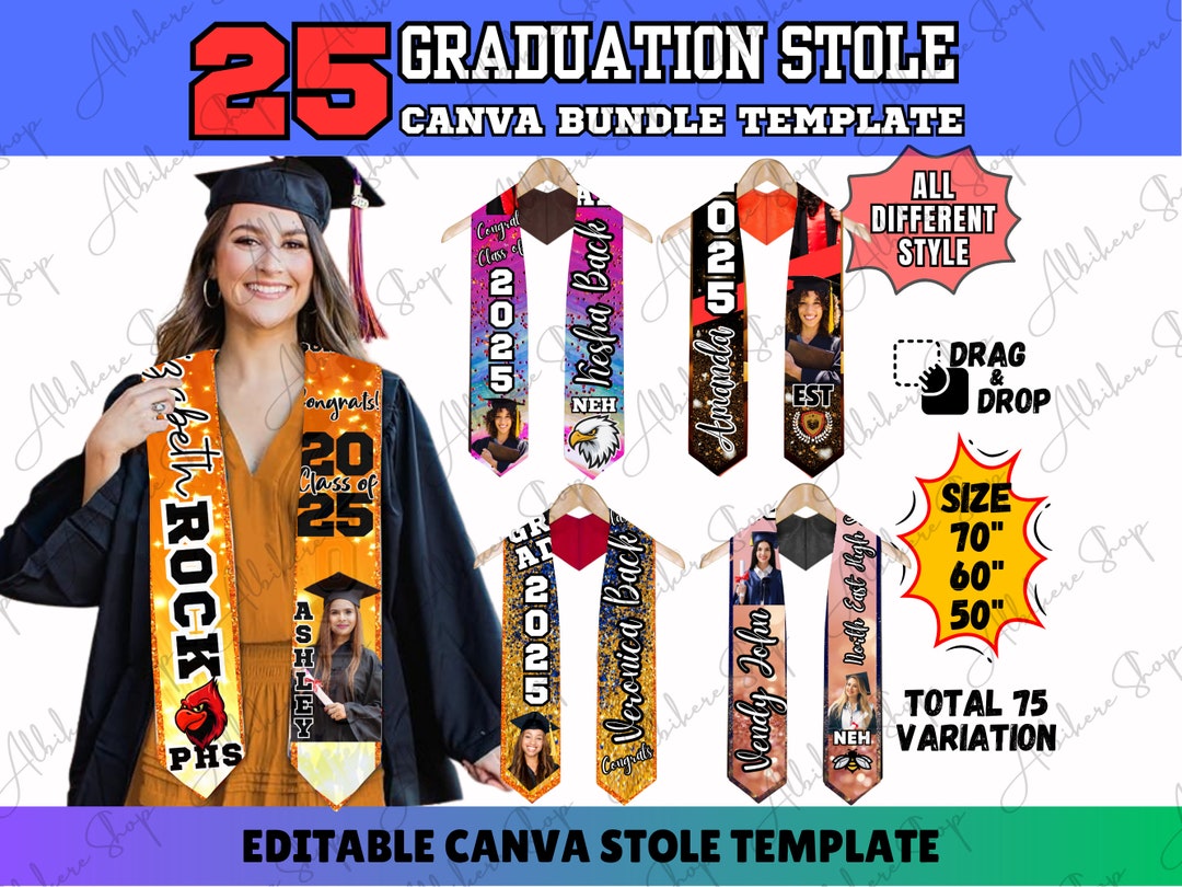 26 Senior Grad Graduation Stole Template: Class of 2026 Stole, Editable ...