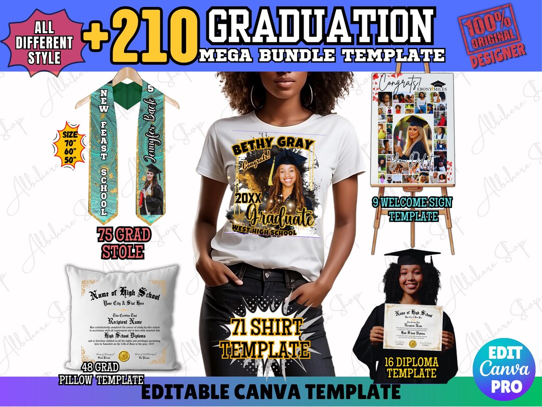 Graduation Shirt Stole Diploma Pillow Mega Bundle Canva Templates - Etsy