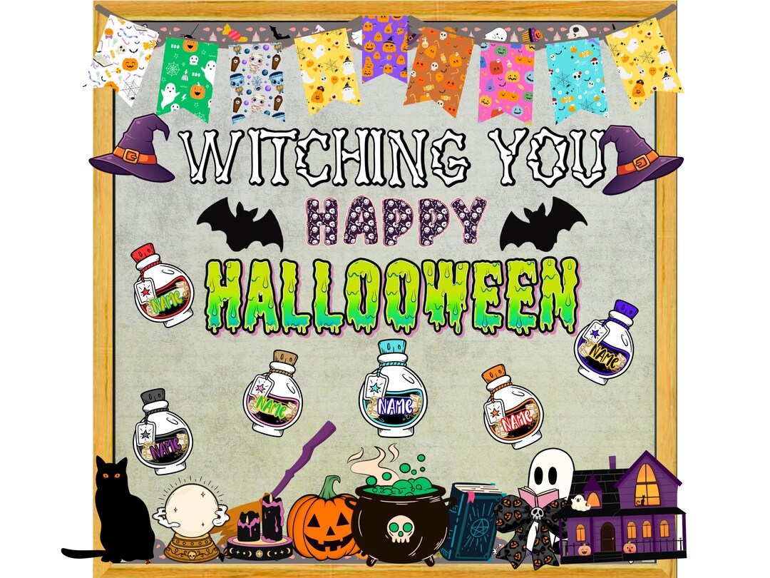 Witchy Halloween Bulletin Board Kit: Spooky Classroom Decor, Teaching ...