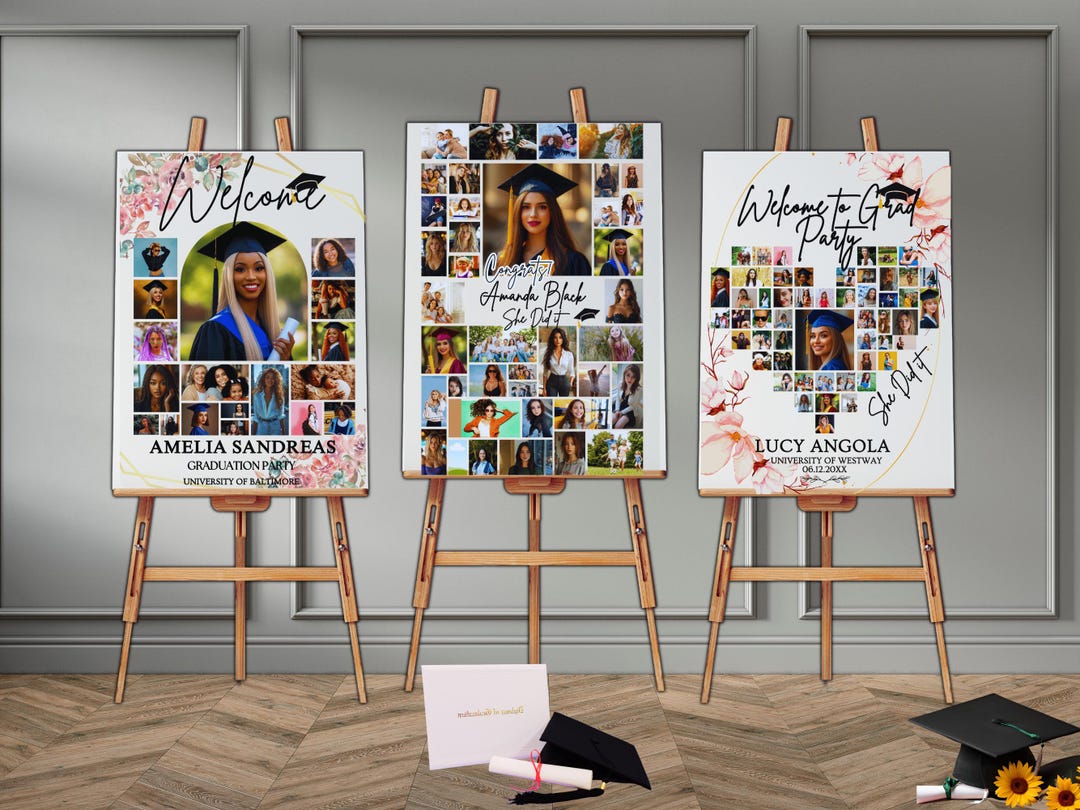 Graduation Photo Collage Template, Grad Party Sign, Graduation Welcome ...