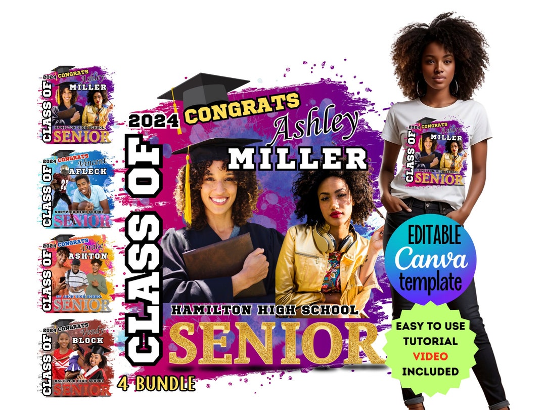Graduation T Shirt Template 4 Bundle Class of 2024 Editable in Canva ...