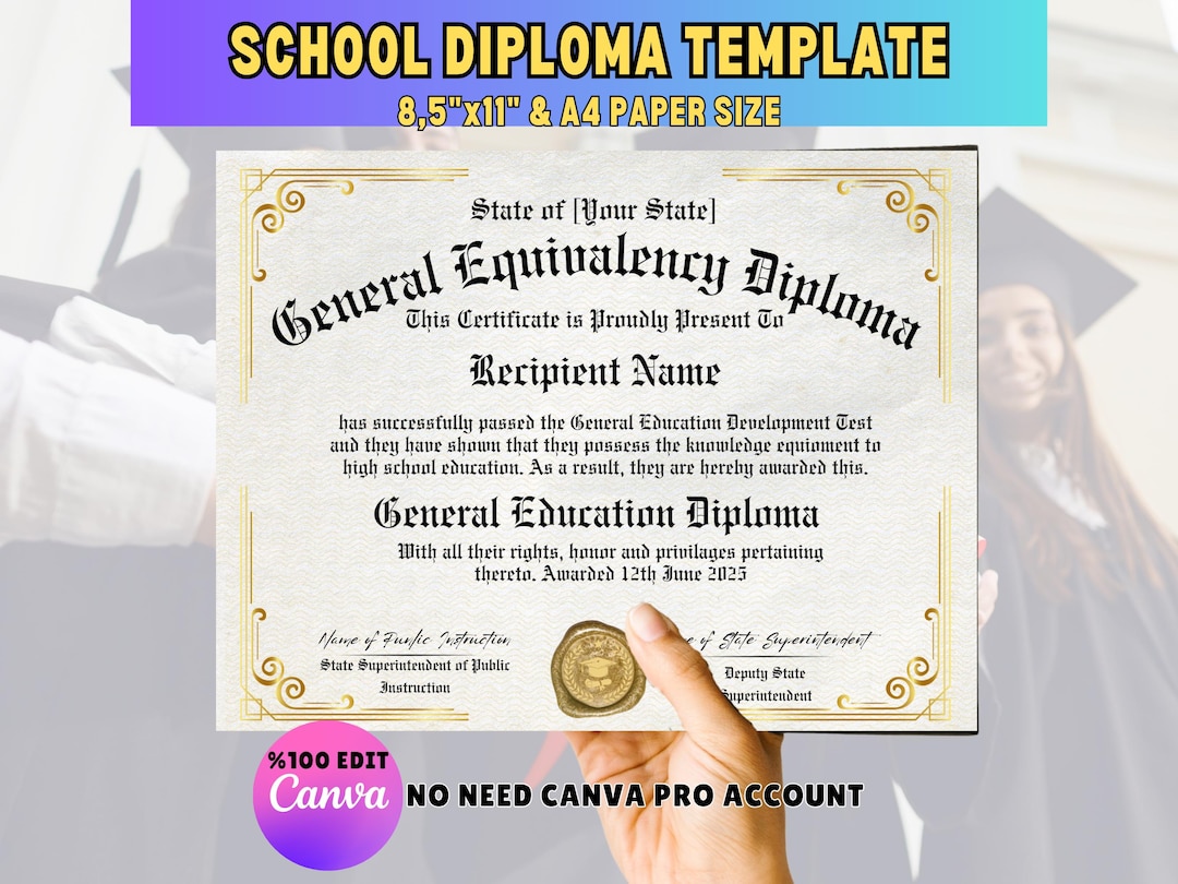 Printable GED Diploma Certificate Template, Home School Diploma ...