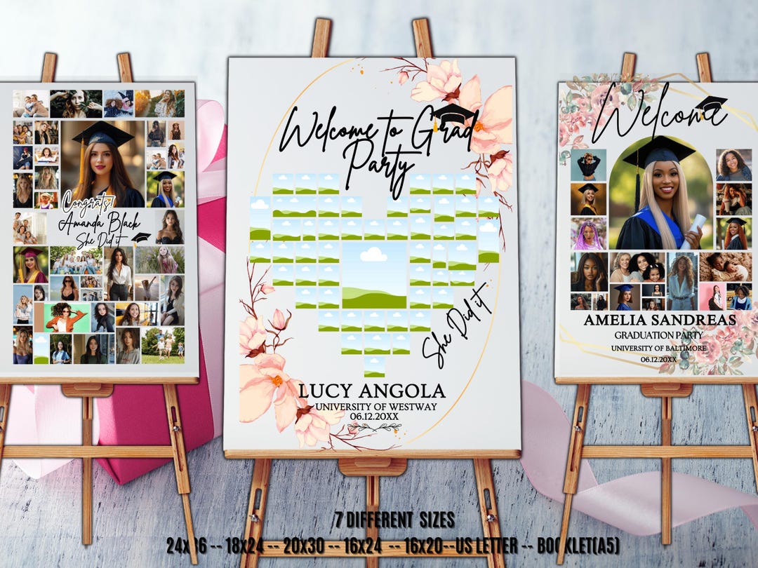 Graduation Photo Collage Template Set, Grad Welcome Sign, Grad Poster ...