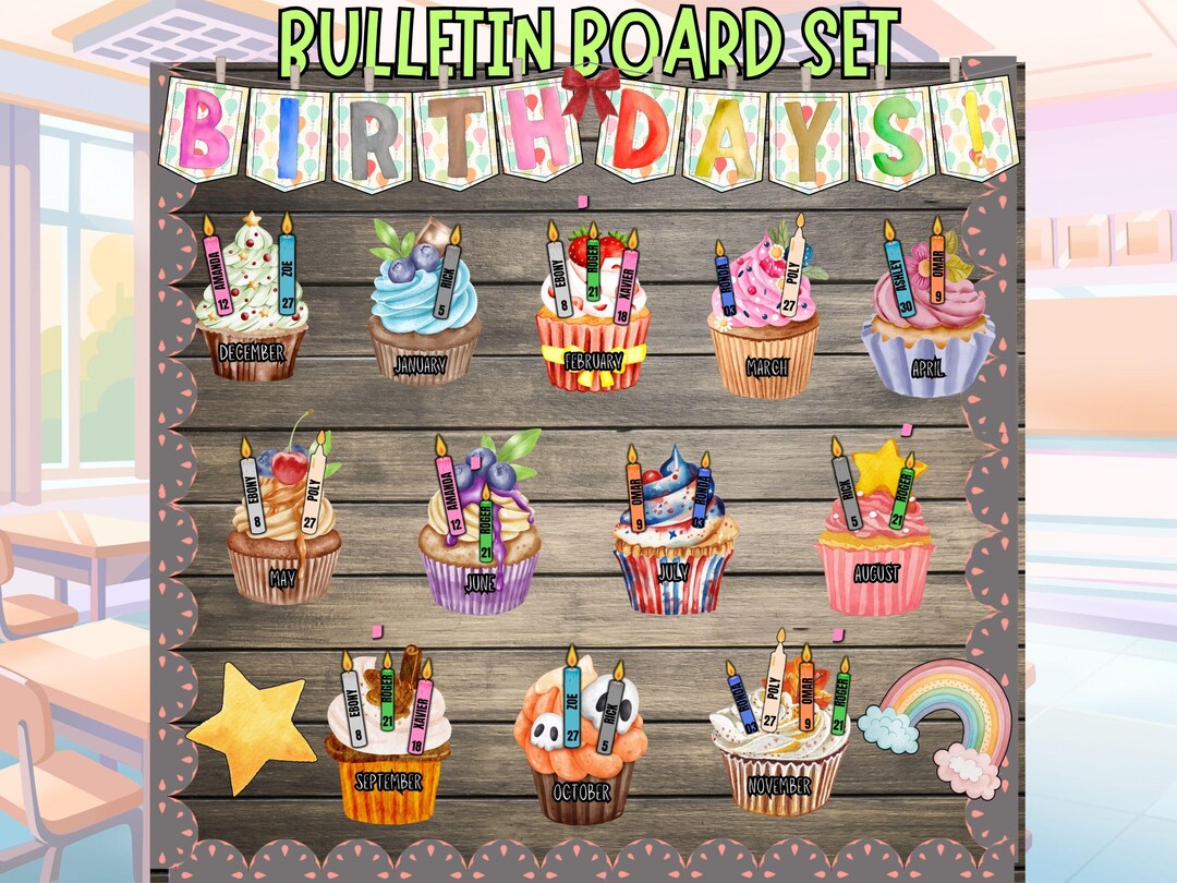 Cupcake Birthday Bulletin Board Kit Rainbow Classroom Door Decor ...