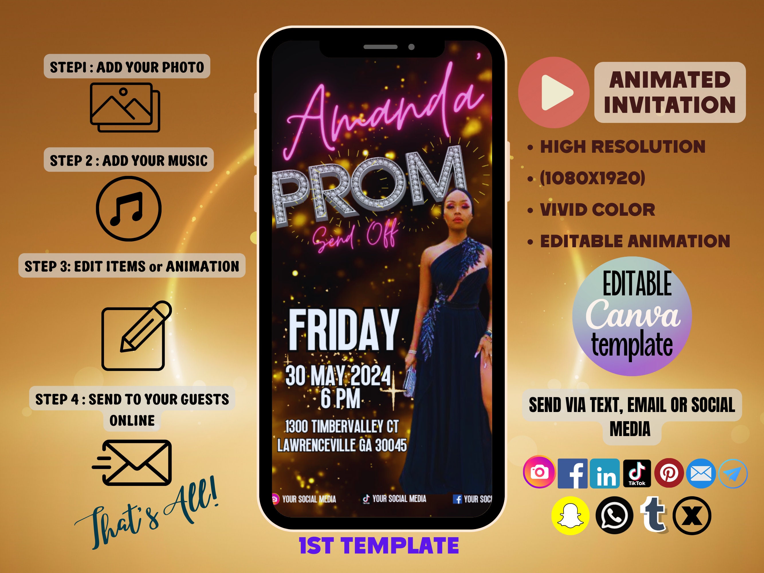 Animated Prom Send off Flyer Template Video Invitation Prom Celebration ...
