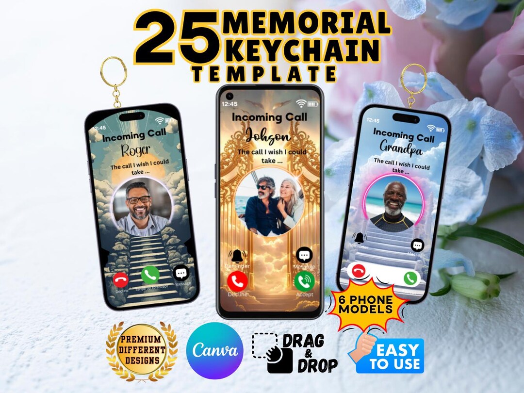 Memory Keychain Template Editable Canva, Call From Heaven Keyring ...