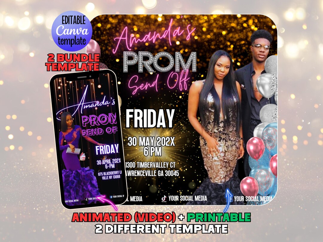 Animated Prom Send off Flyer Template Video Invitation Prom Celebration ...