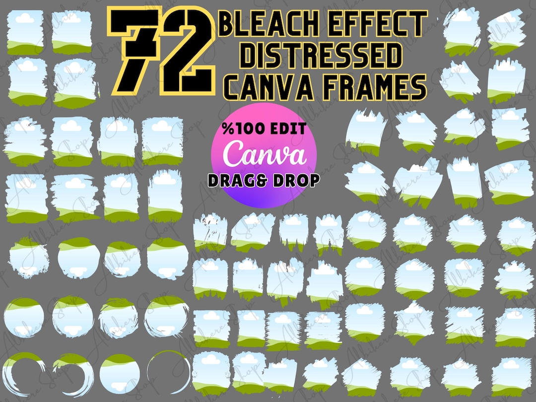 Bleach Effect Distressed Canva Frames Bundle: Drag & Drop Photo Collage ...