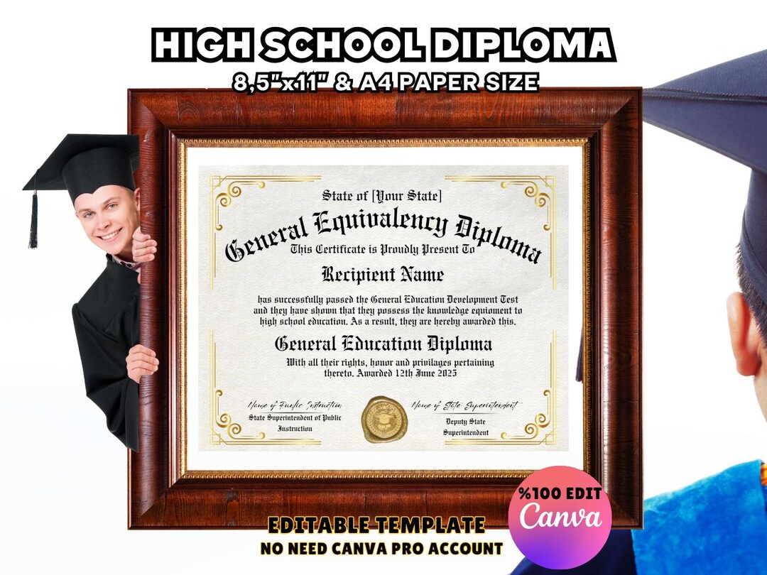 Printable GED Diploma Certificate Template, Home School Diploma ...