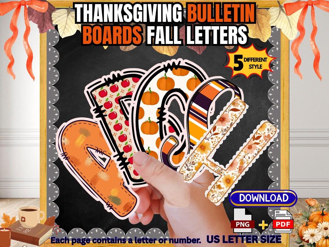 Printable Fall Letters Fonts Alphabets Thanksgiving Bulletin Board Kit ...