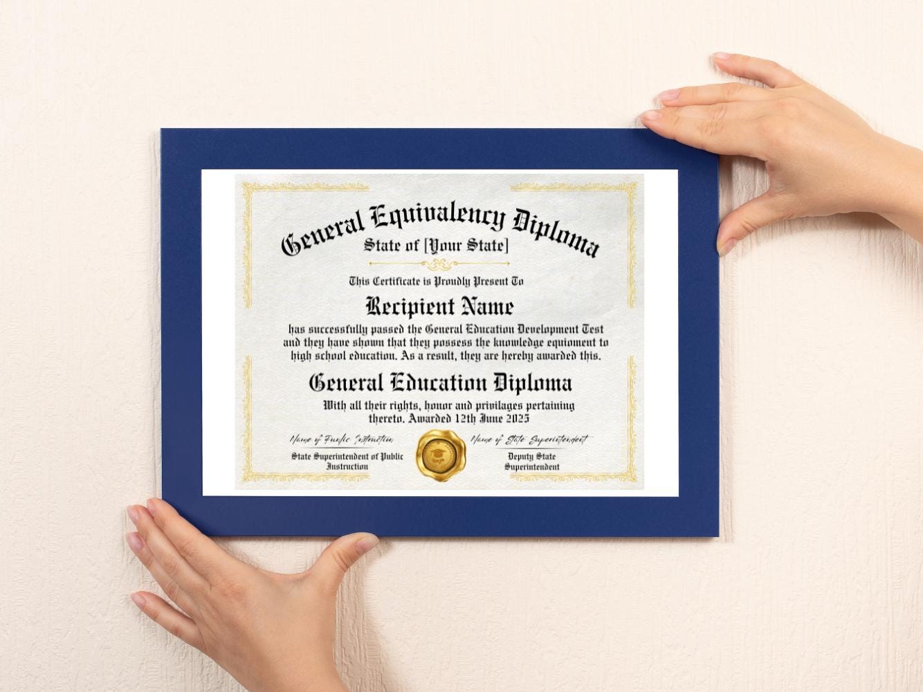 Custom GED Diploma Template: Printable School Equivalency Certificate ...