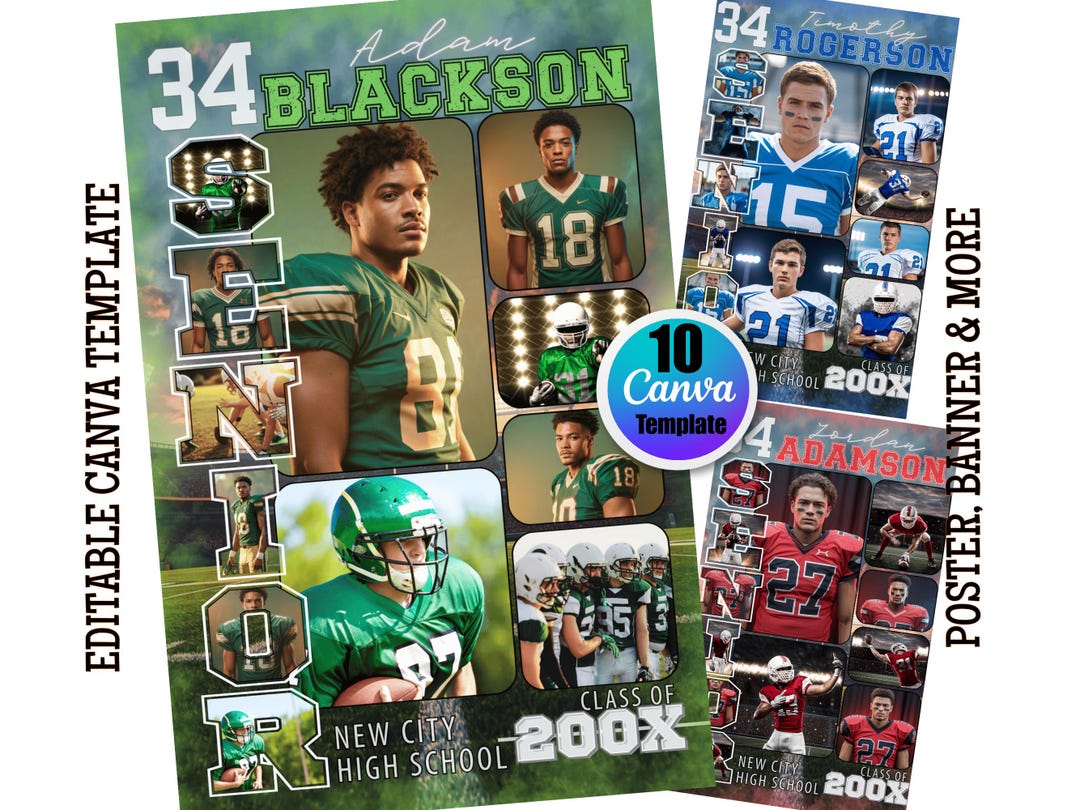 Custom Football Poster Canva Templates: Editable Senior Photo Collage ...