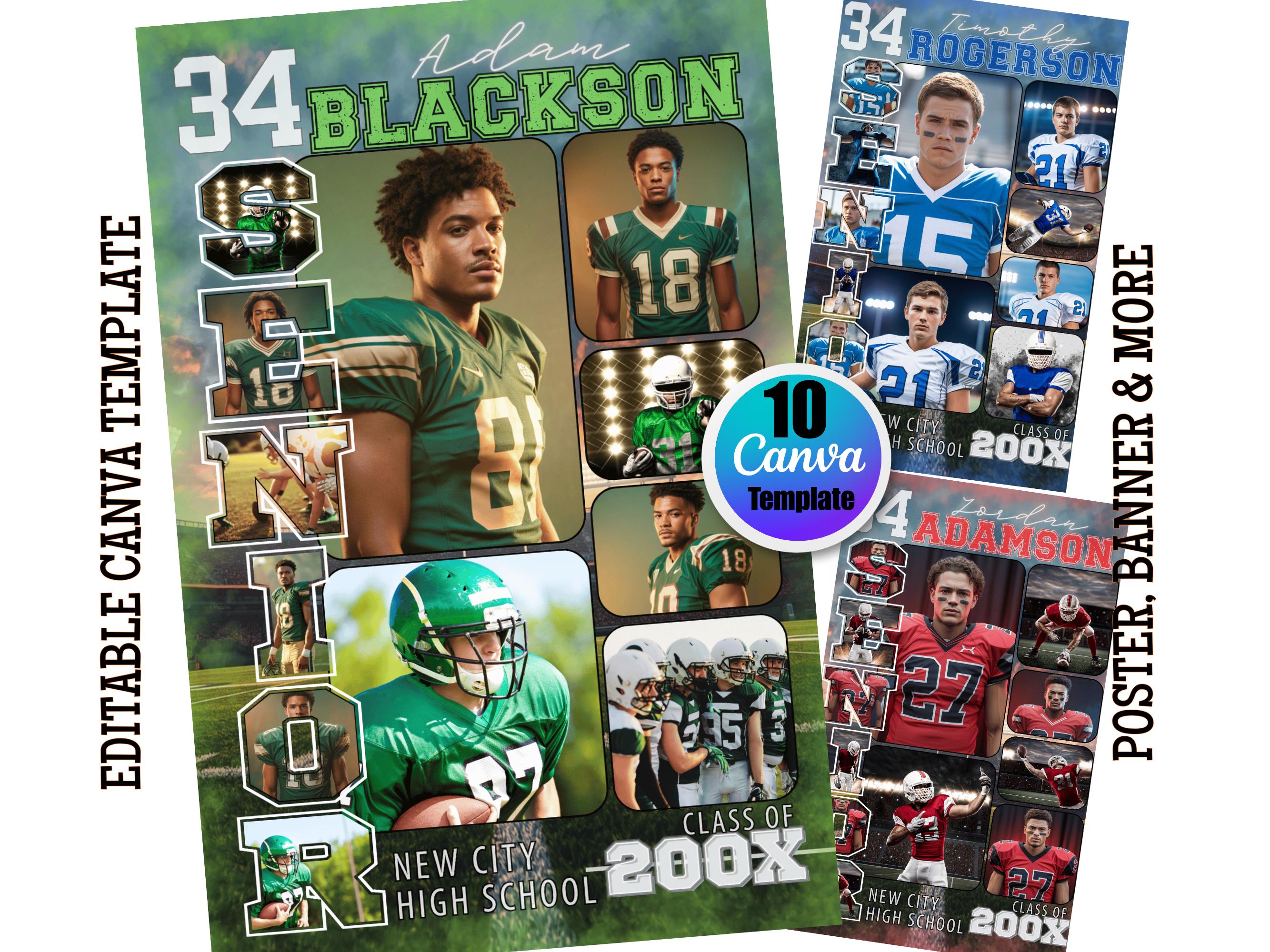 Custom Football Poster Canva Templates: Editable Senior Photo Collage ...