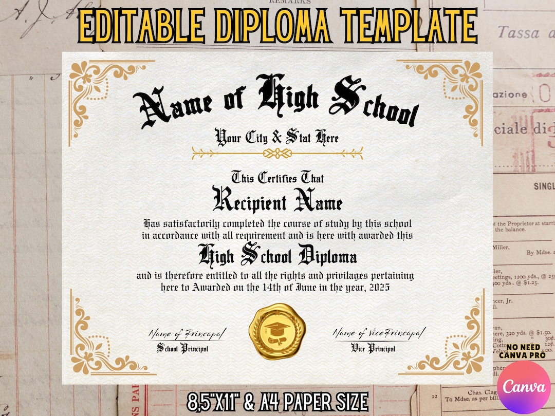 Printable High School Diploma Template, Home School Diploma, Printable ...