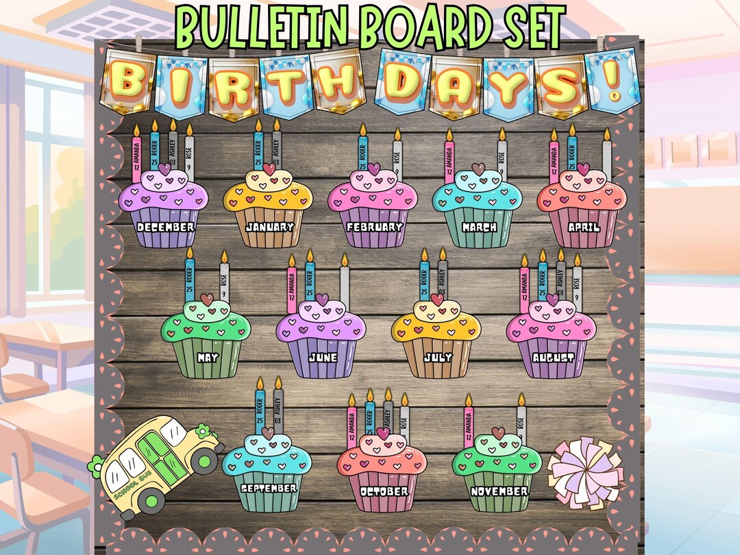 Classroom Birthday Cupcakedisplay Bulletin Board Set Printable Cup Cake ...