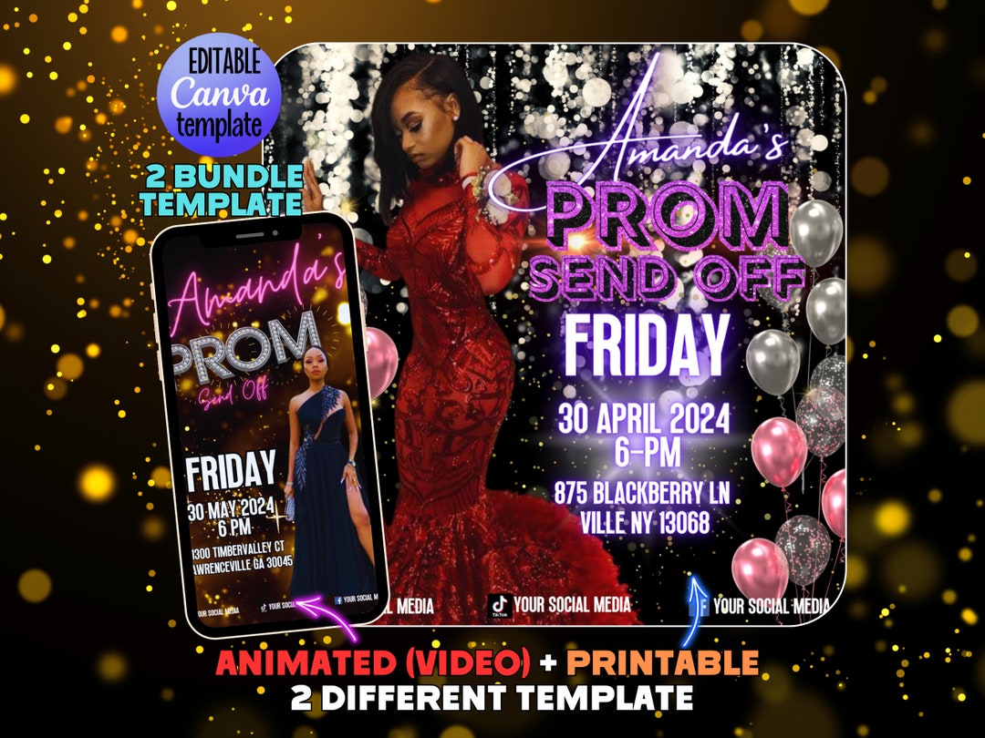 Animated Prom Send off Flyer Template Video Invitation Prom Celebration ...