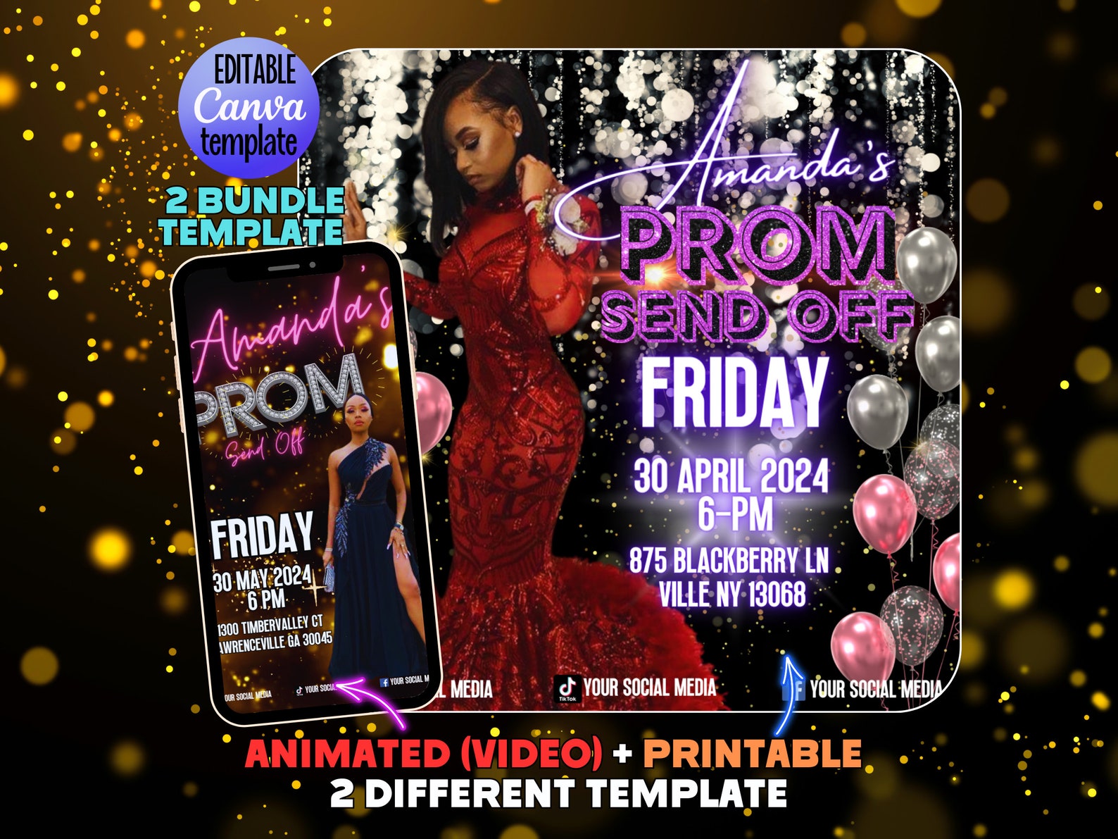 Animated Prom Send off Flyer Template Video Invitation Prom Celebration ...