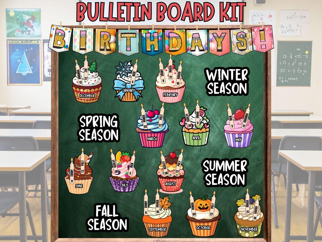 Cupcake Classroom Birthday Display Decor Printable Bulletin Board Kit ...