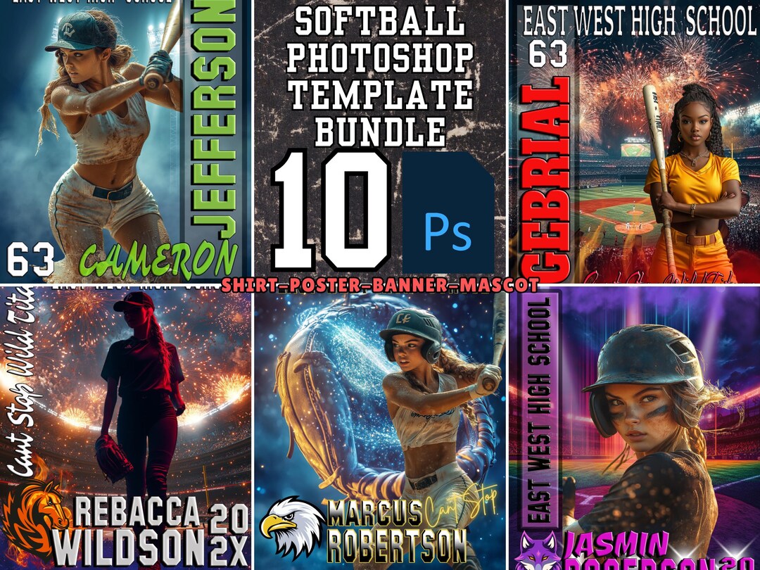 Photoshop Softball Poster Templates PSD, Stadium Lights Softball ...